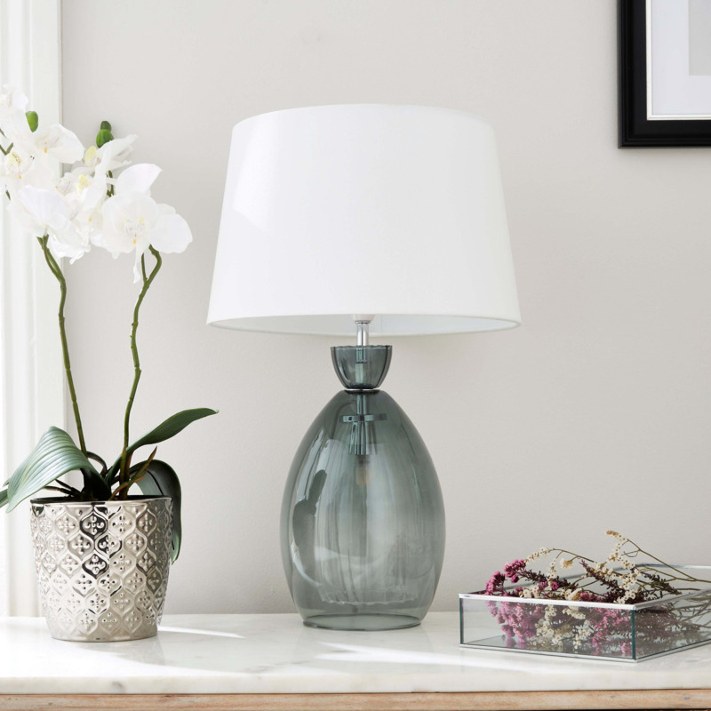 Sylvia Ribbed Glass Table Lamp Lilypad by Dunelm | ufurnish.com