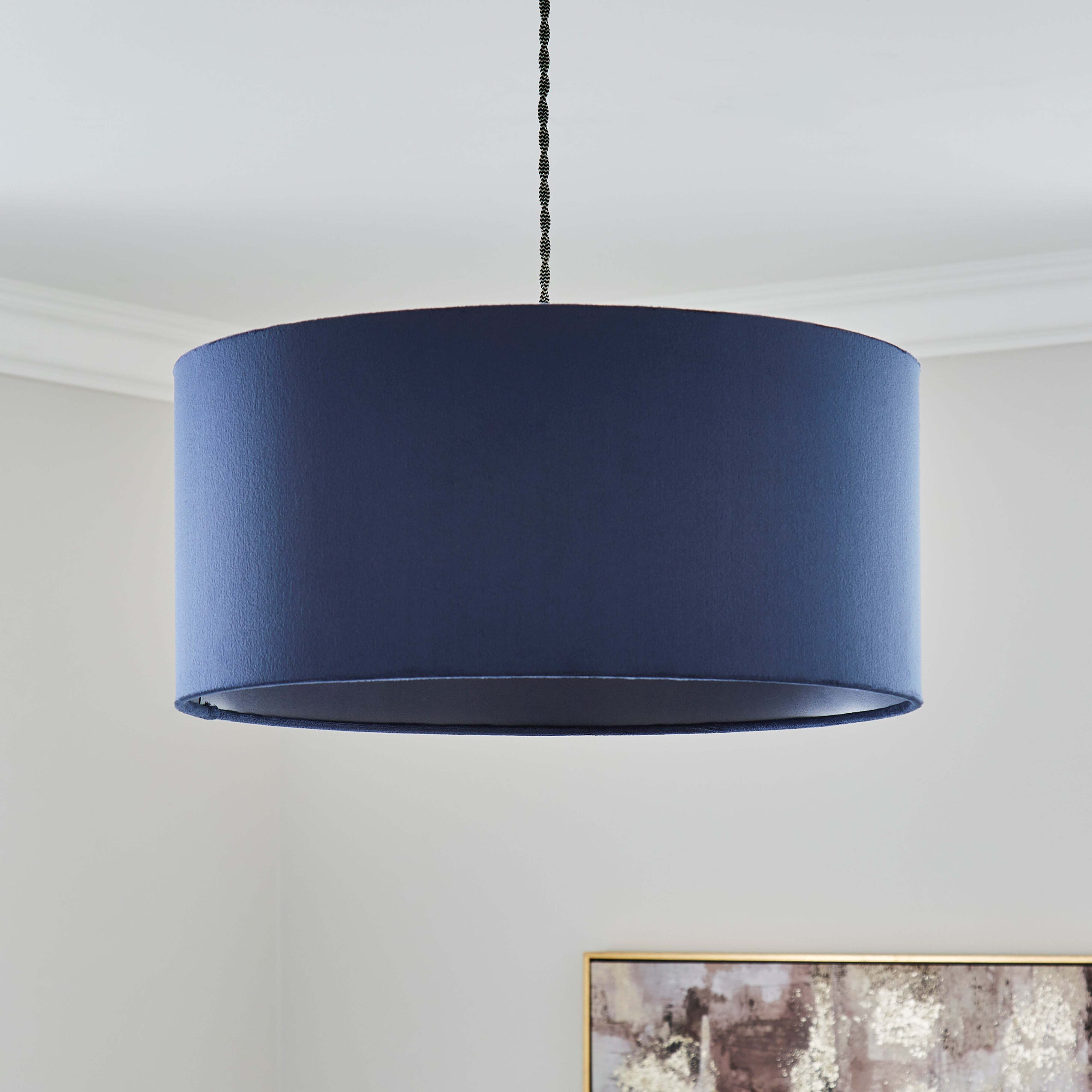Nesa Shallow Velvet Lamp Shade Navy by Dunelm | ufurnish.com