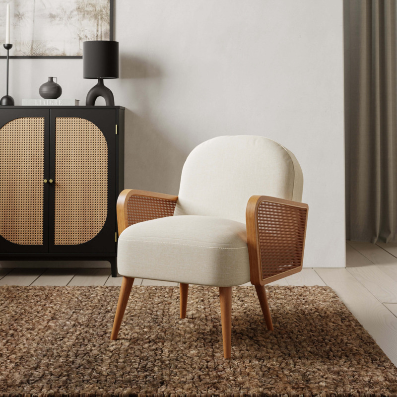 Alma Rattan Natural Wood Accent Chair Brown by Dunelm | ufurnish.com