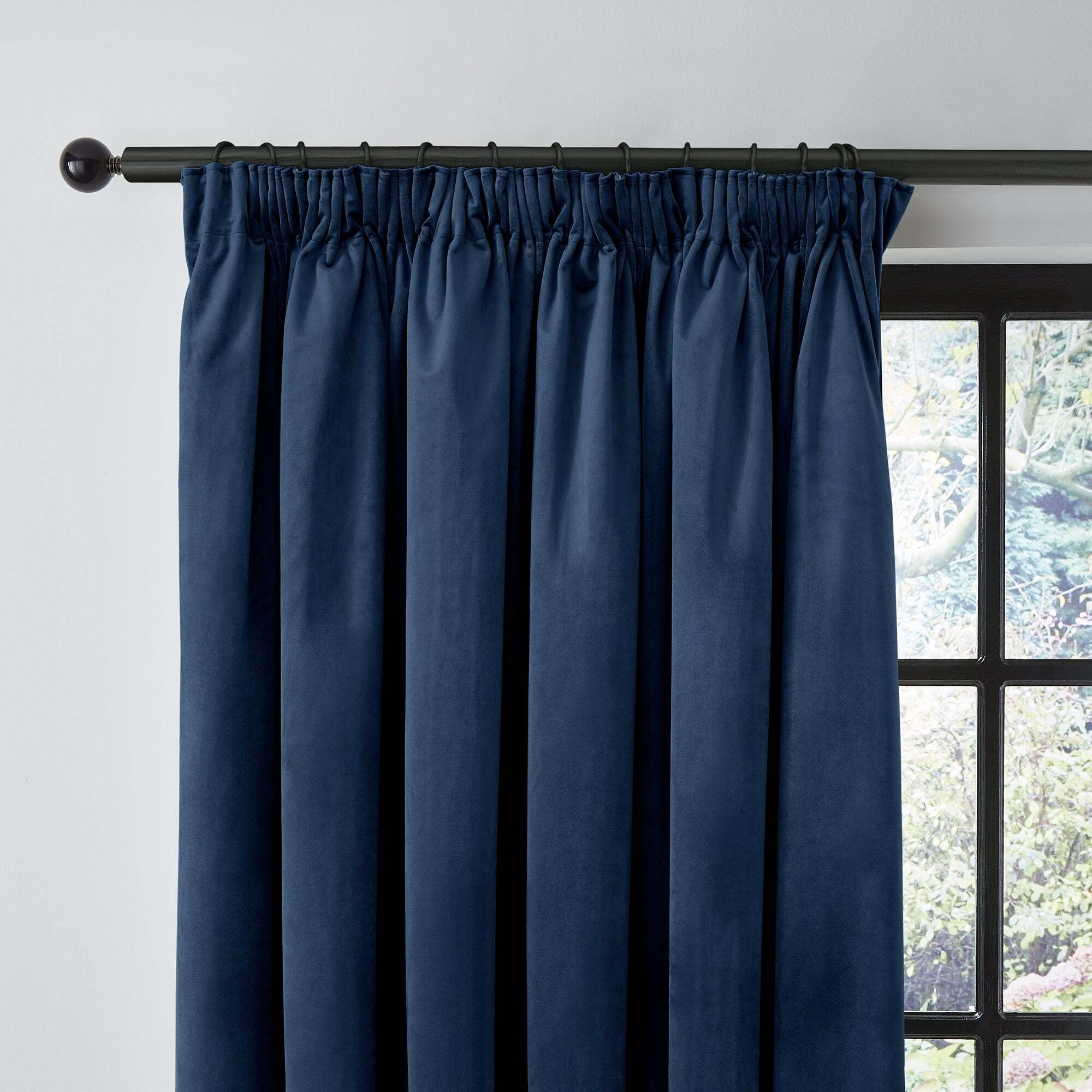 Recycled Velour Pencil Pleat Curtains Ink (Blue) by Dunelm | ufurnish.com