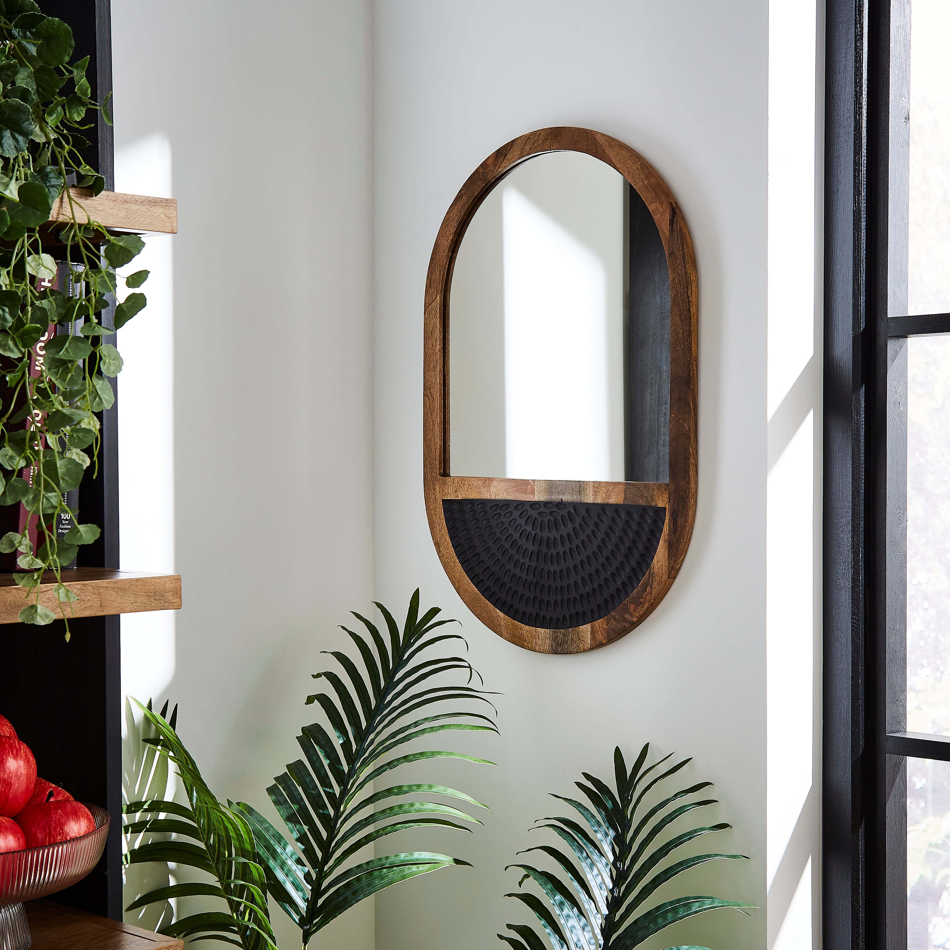 Curved Mango Wood Wall Mirror Natural by Dunelm | uFurnish.com