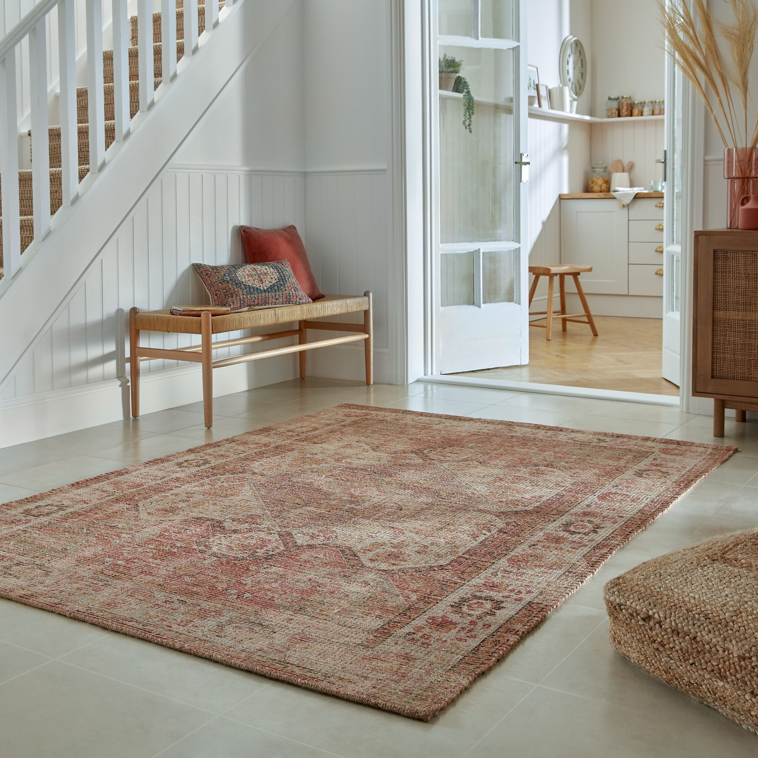 Dua Jute Traditional Rug Red by Dunelm | ufurnish.com