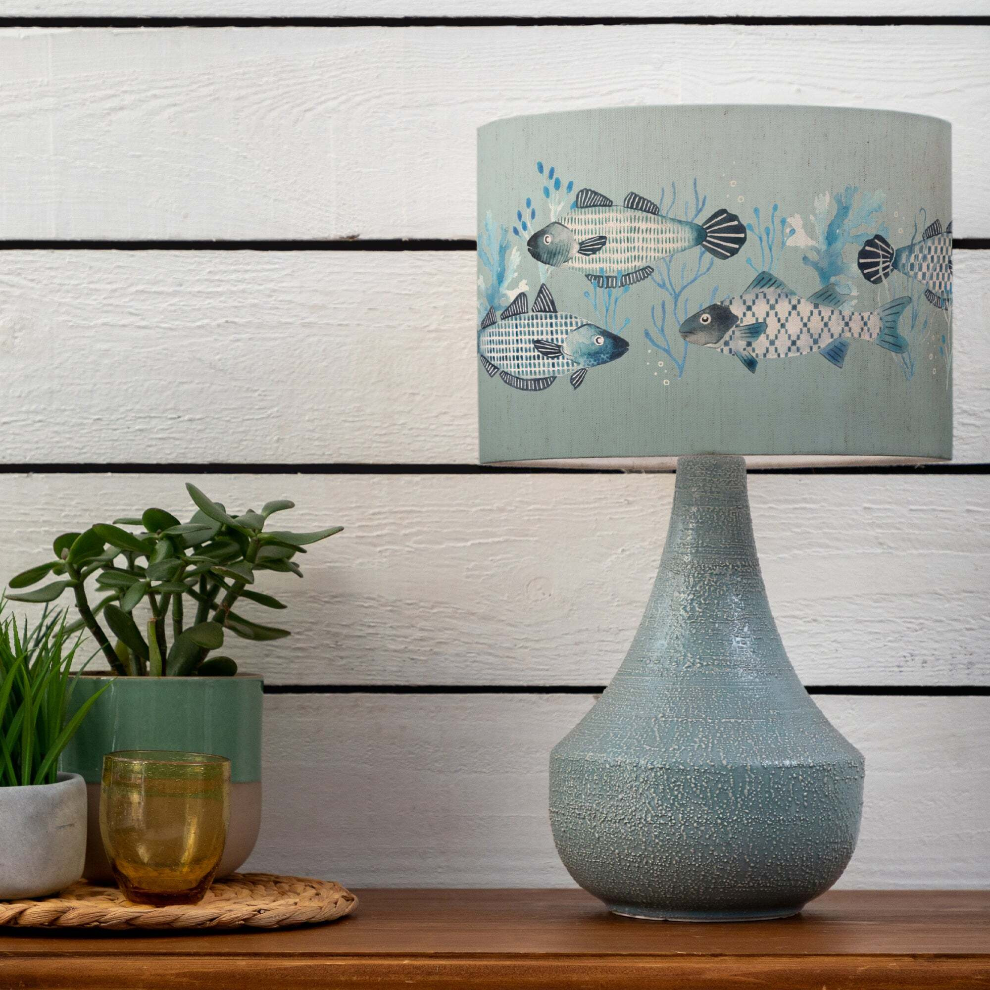 Agri Table Lamp with Barbeau Shade Seafoam (Blue) by Dunelm | ufurnish.com