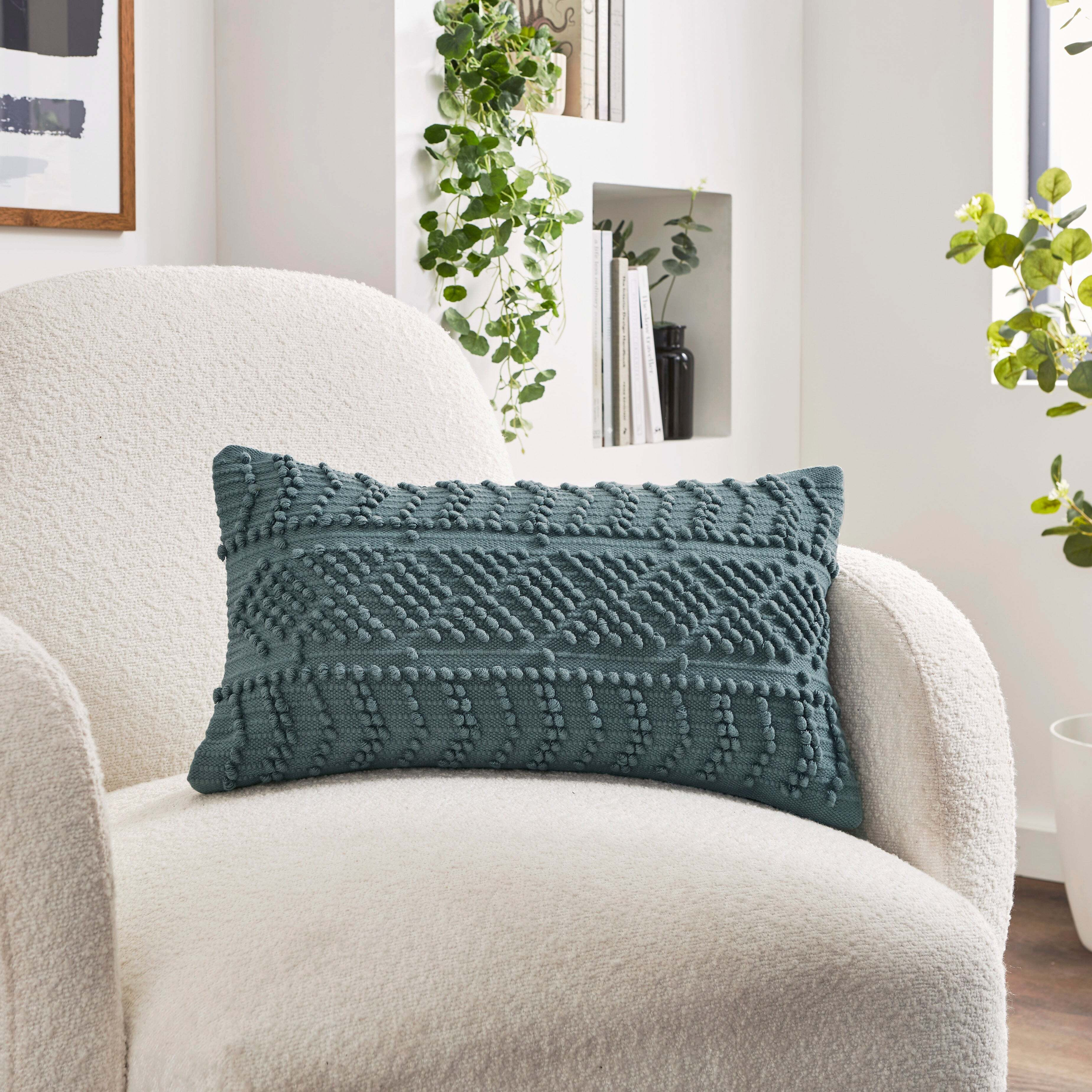 Remade 100% Recycled Bobble Rectangular Cushion Folkstone Blue by ...