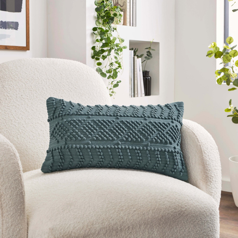 Remade 100% Recycled Bobble Rectangular Cushion Folkstone Blue by ...