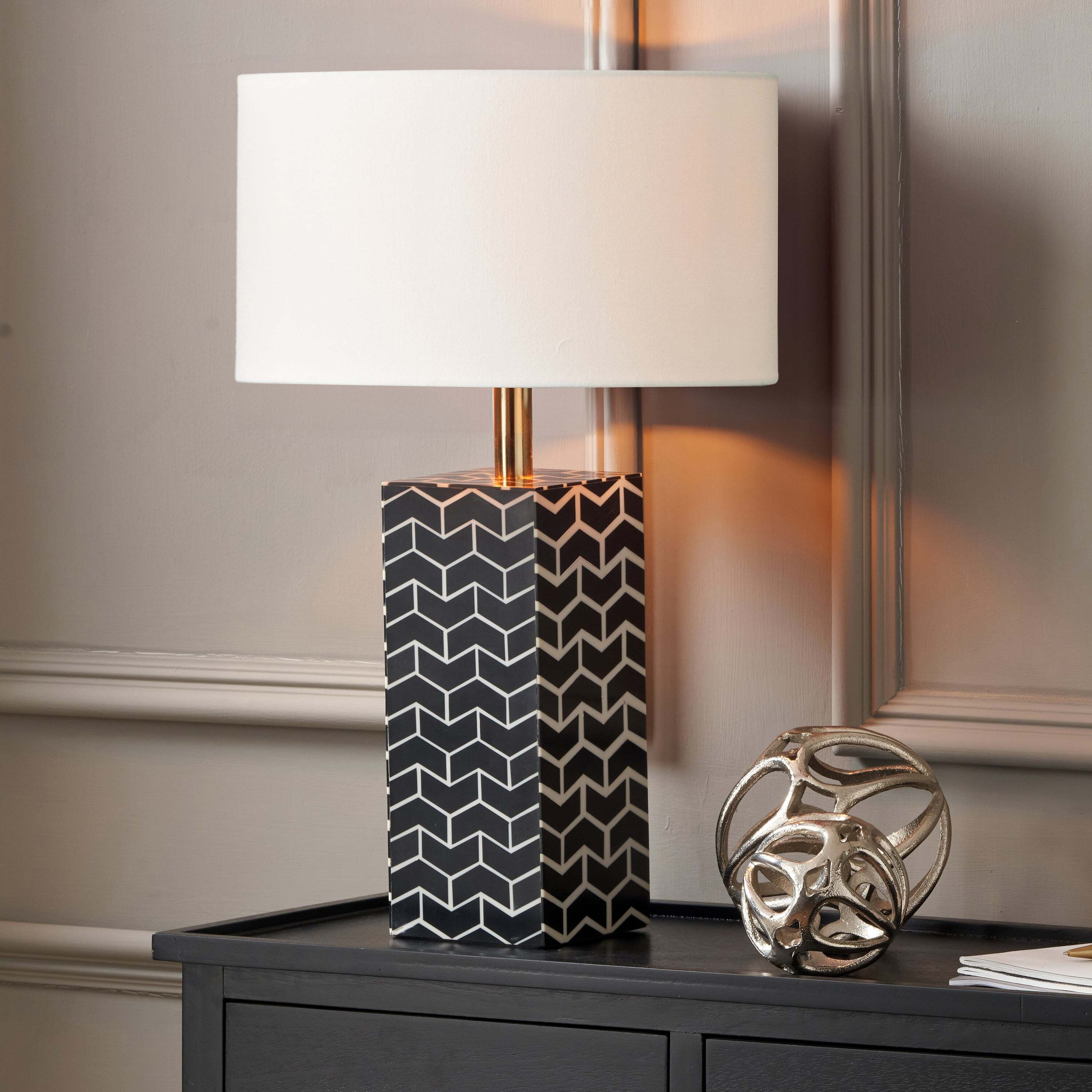 Elba Tessalated Square Table Lamp Black and white by Dunelm | ufurnish.com