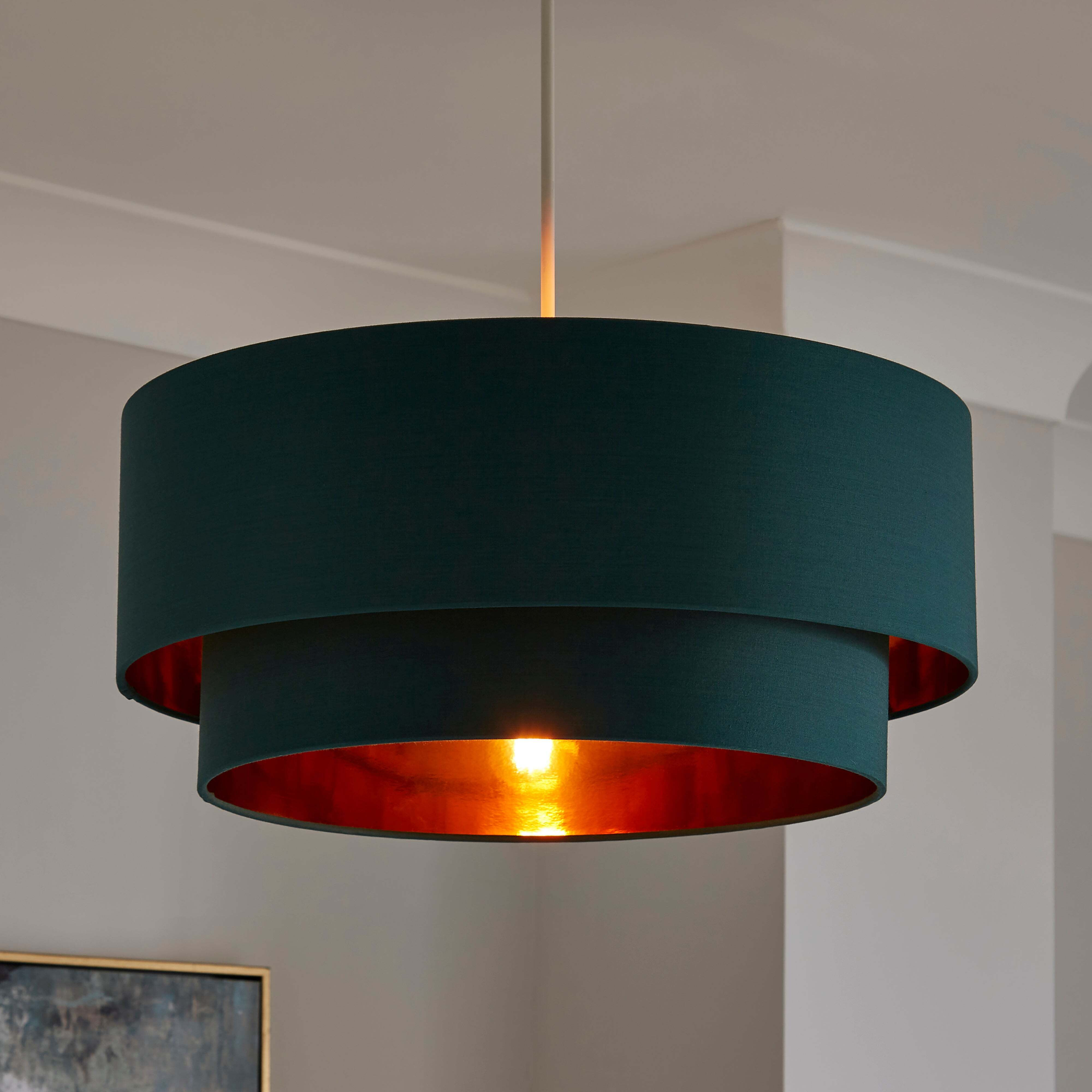 Oro Layered Drum Easy Fit Lamp Shade Green by Dunelm | ufurnish.com