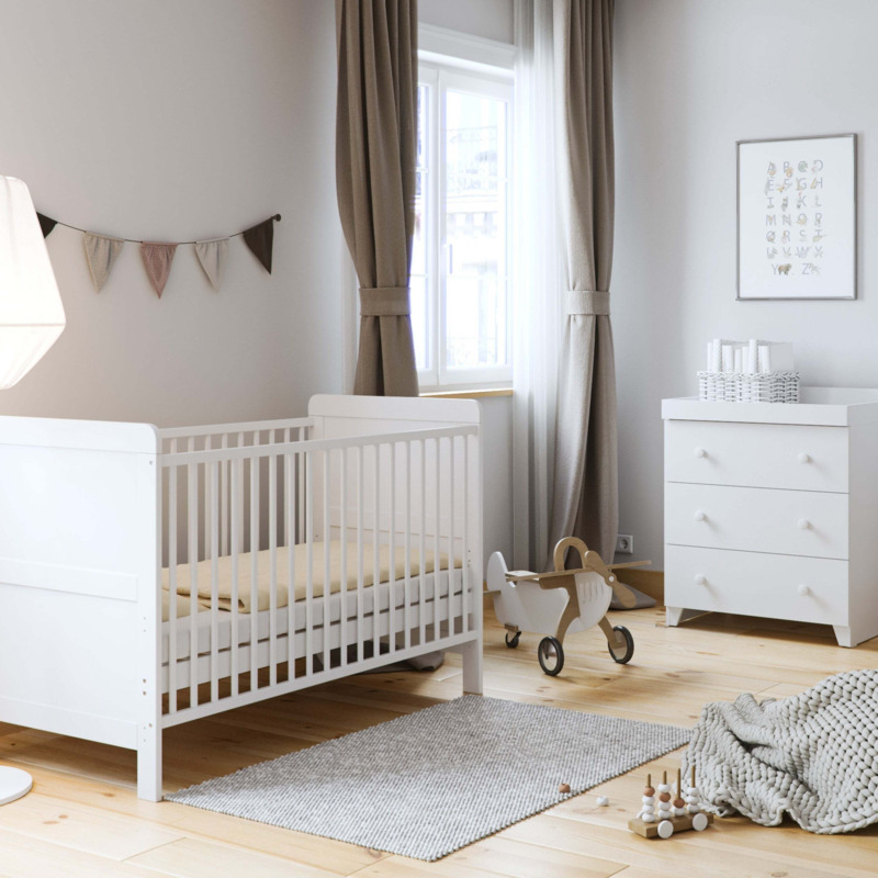 Classic Cot Bed and 3 Drawer Chest Nursery Set White by Dunelm ...