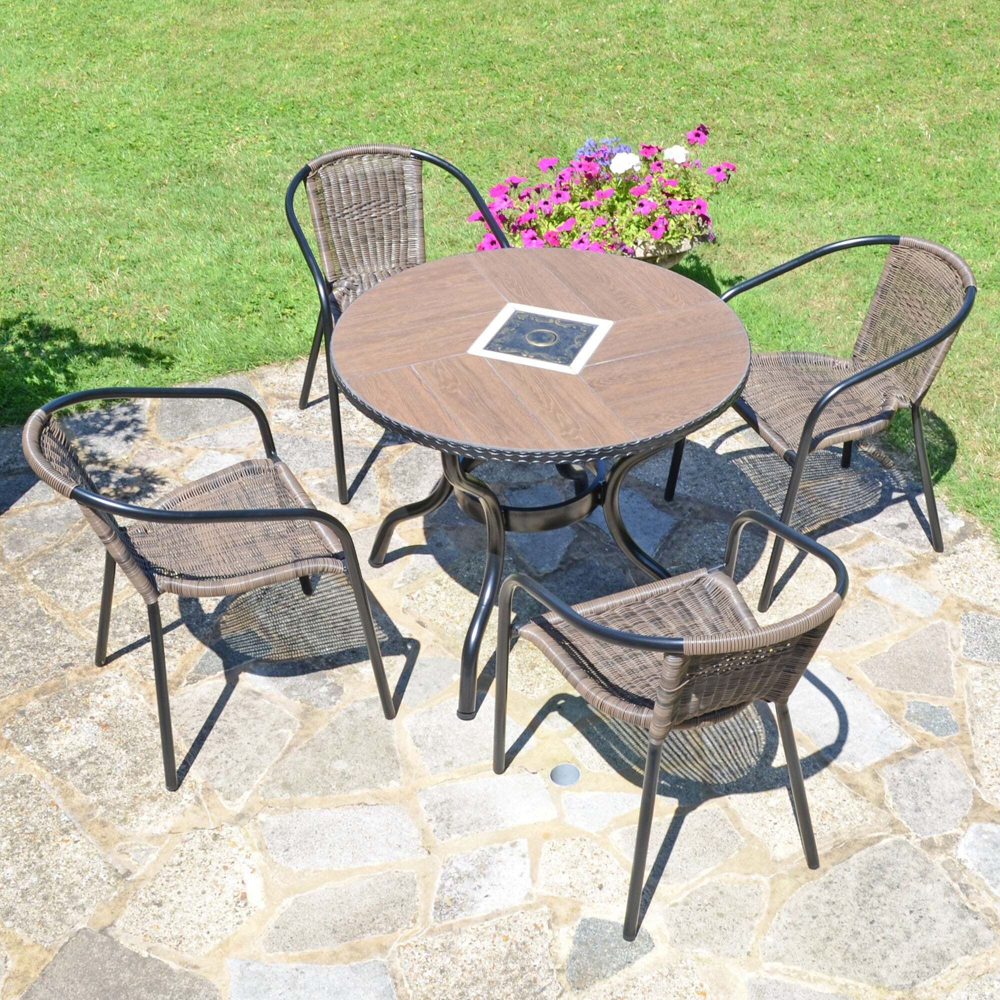 Harrison 91cm Patio Table With 4 Springdale Chairs Set Brown by Dunelm | ufurnish.com