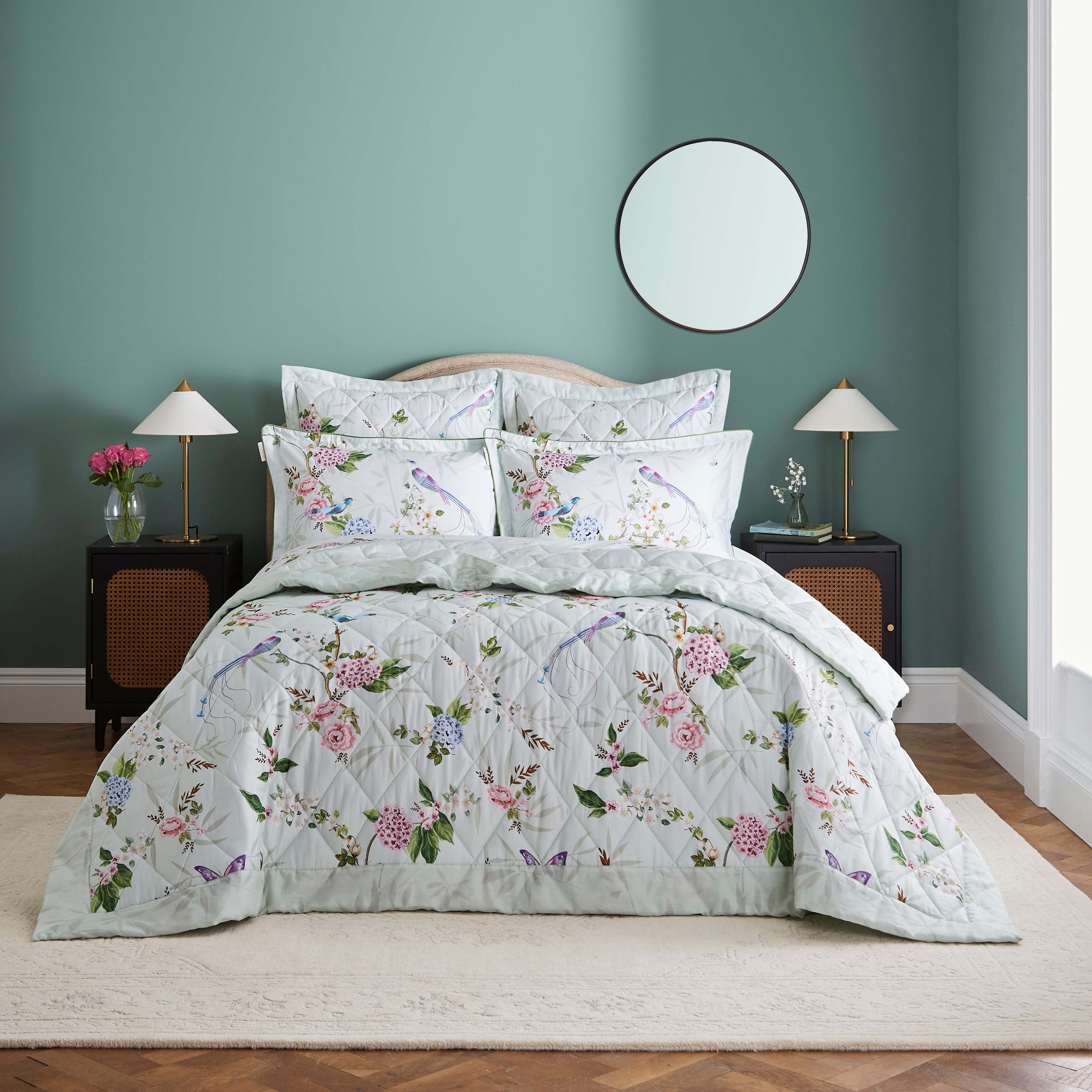 Dorma Love Bird Bedspread Celadon by Dunelm | ufurnish.com