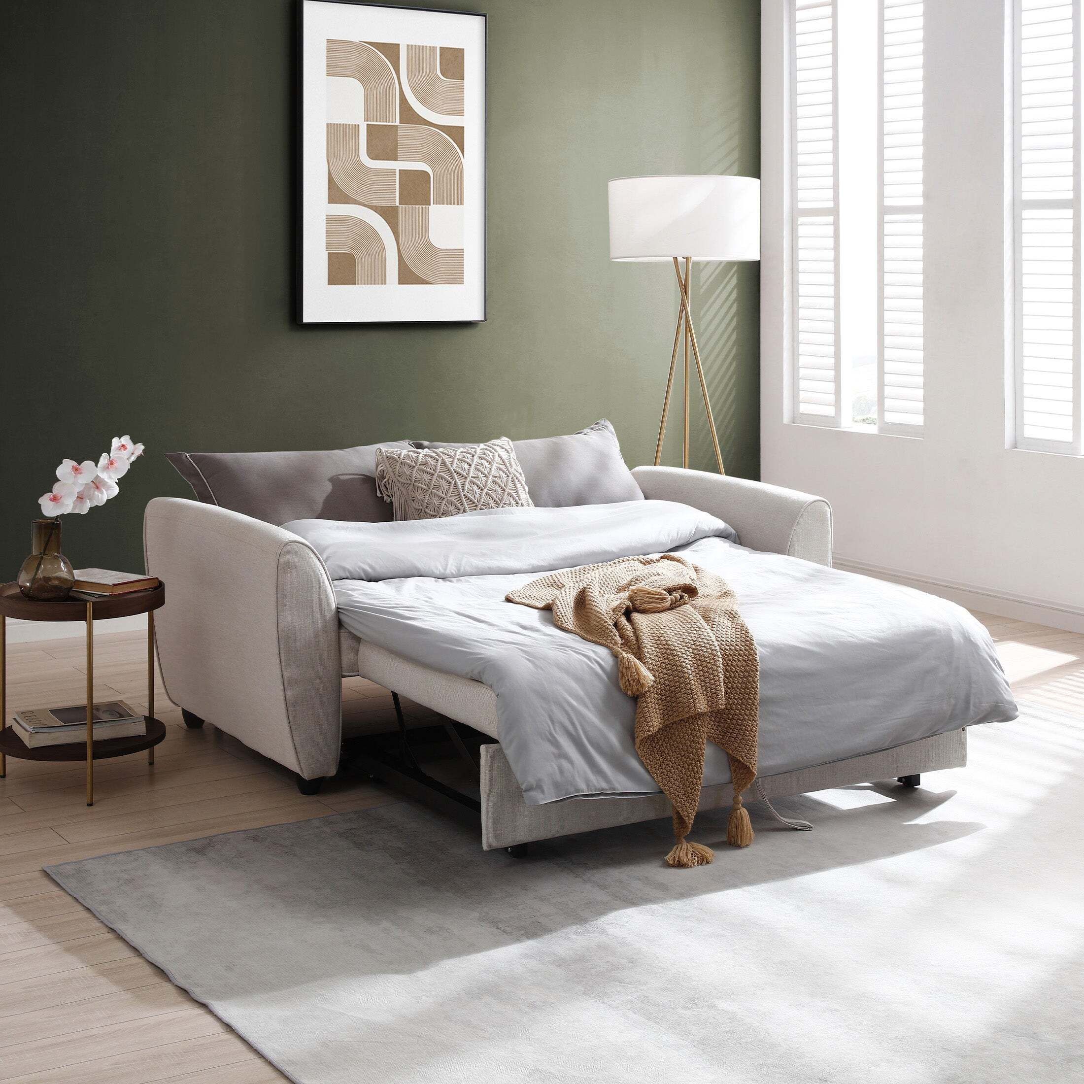 Mila Pop Up Textured Weave Double Sofa Bed Beige by Dunelm | ufurnish.com