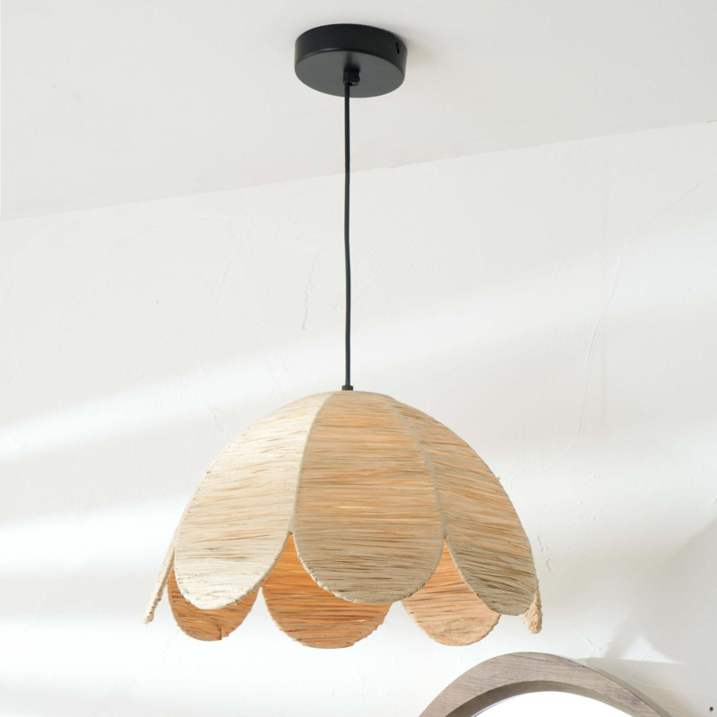 Petal Scalloped Raffia Pendant Light Beige by Dunelm | ufurnish.com
