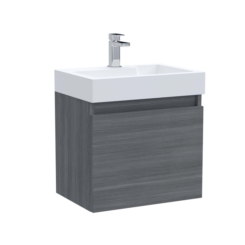 Merit 1 Door Wall Mounted Vanity Unit with Basin Anthracite Woodgrain ...