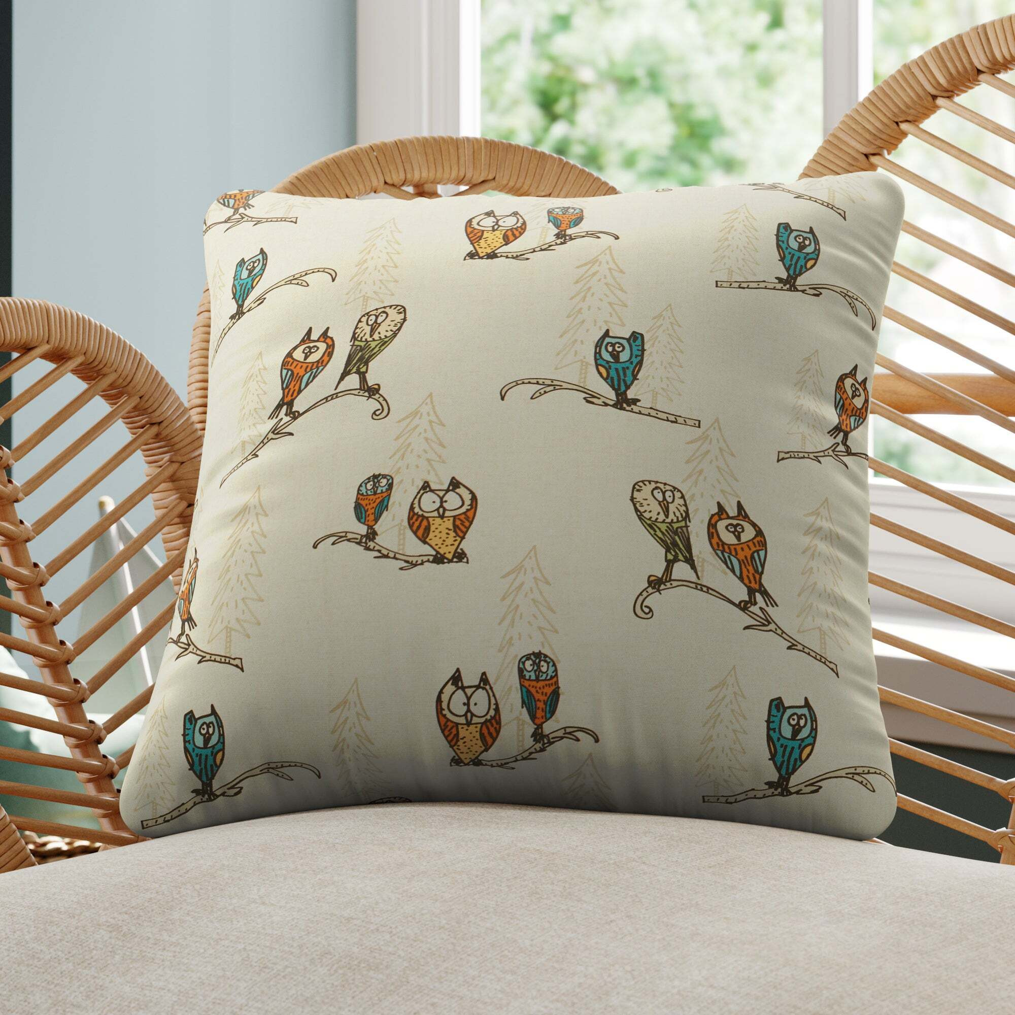 Quirky Owls Made to Order Cushion Cover Quirky Owls Natural by Dunelm ...