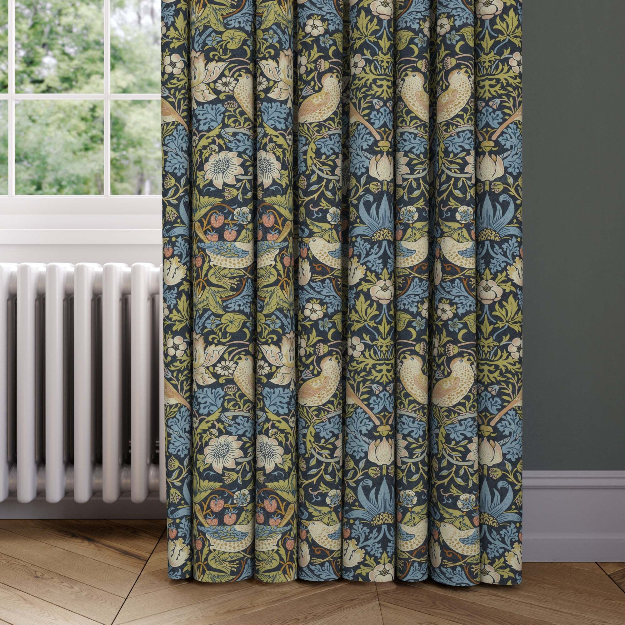 William Morris At Home Strawberry Thief Made to Measure Curtains Blue ...