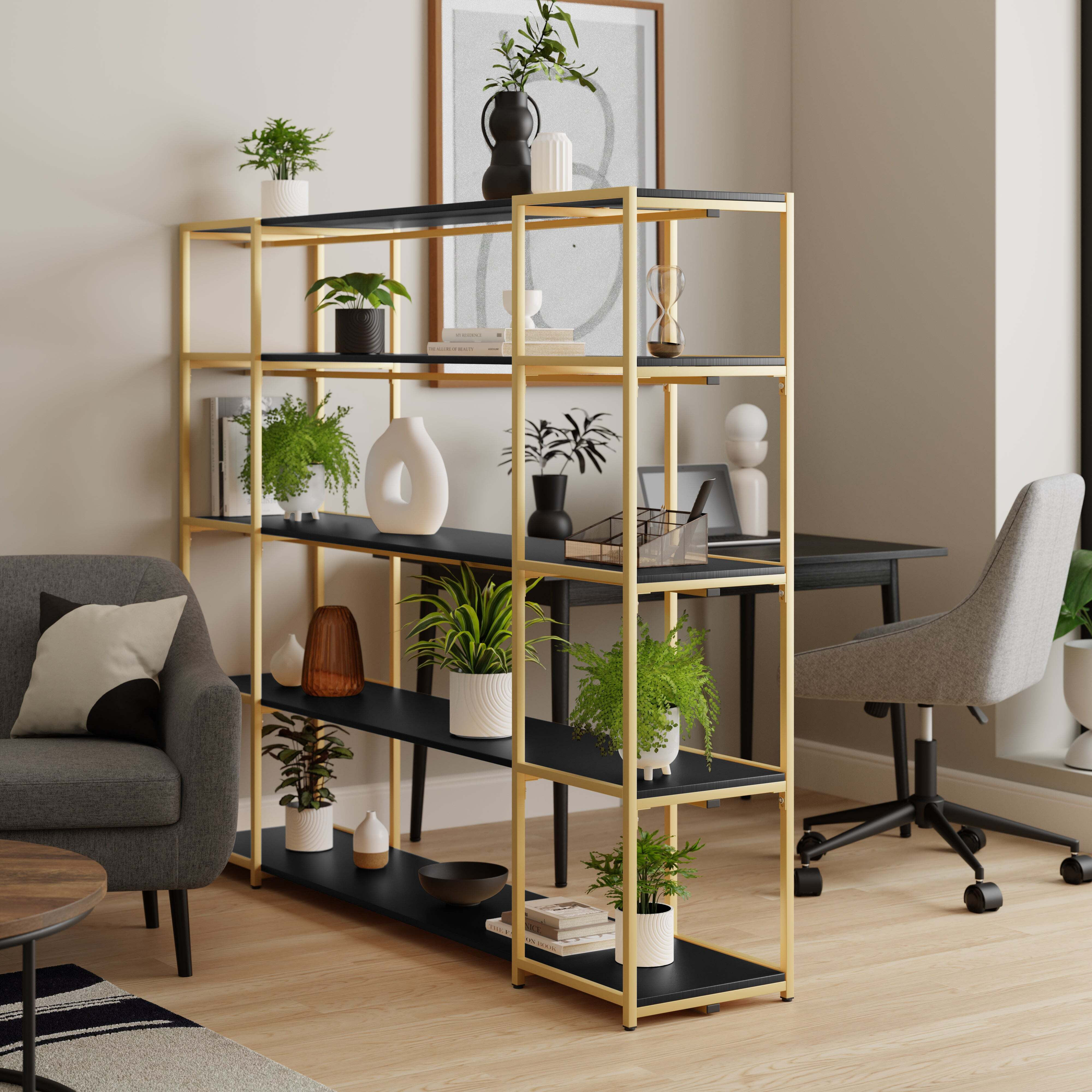 Modular Gold & Black 5 Shelf Wide Shelving Unit MultiColoured by Dunelm ...