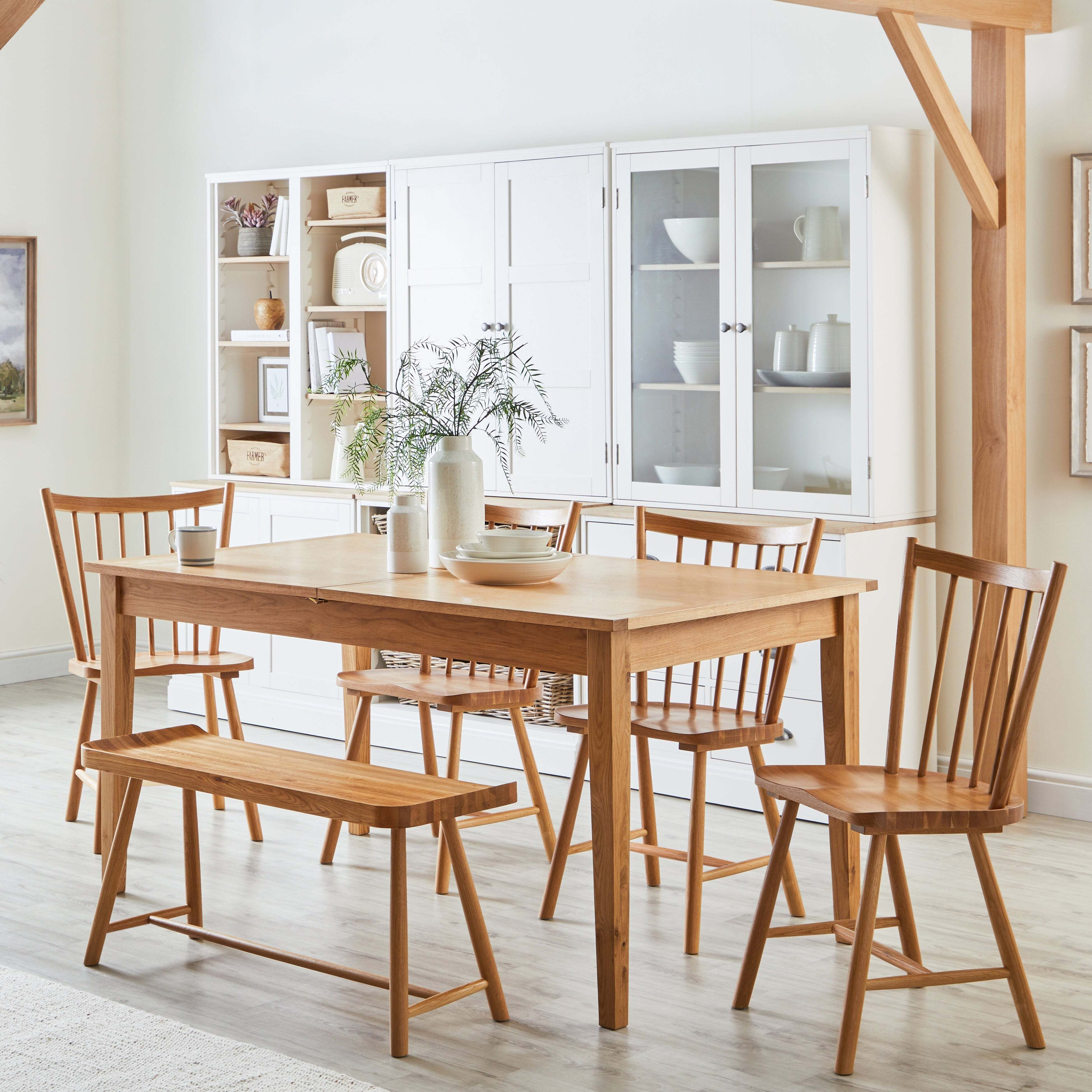 Maddox Dining Table with 4 Loxwood Chairs and Bench Brown by Dunelm ...