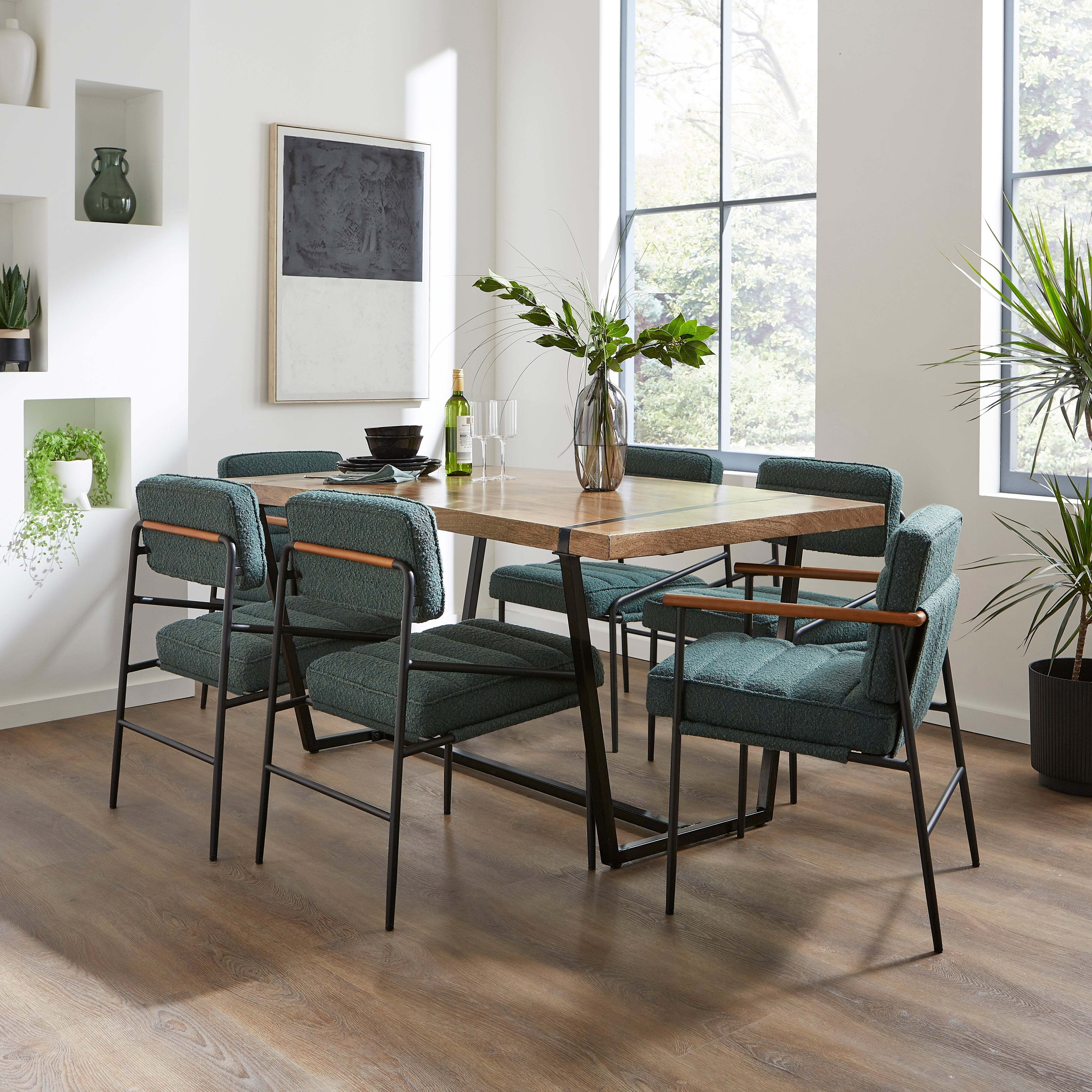 Rayner Rectangular Dining Table with Bude Olive Boucle Leather Dining ...