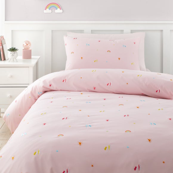 Catherine Lansfield Embroidered Unicorn Pink Microfibre Duvet Cover and ...