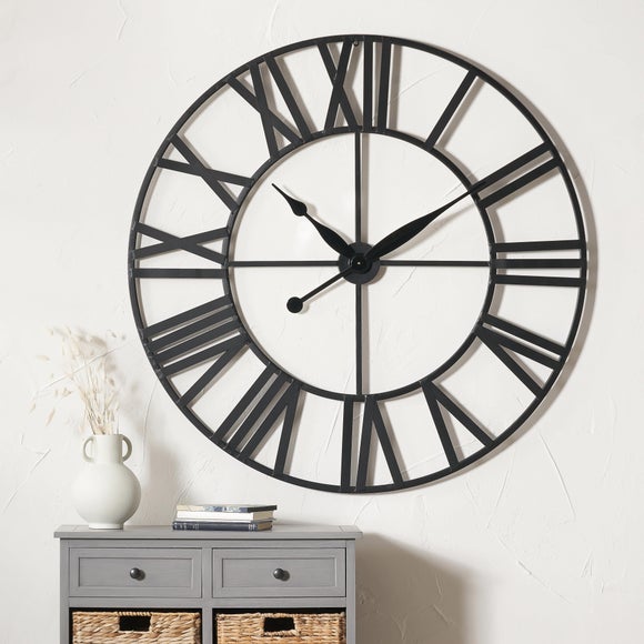 Large Industrial Black Skeleton Wall Clock by Dunelm | ufurnish.com