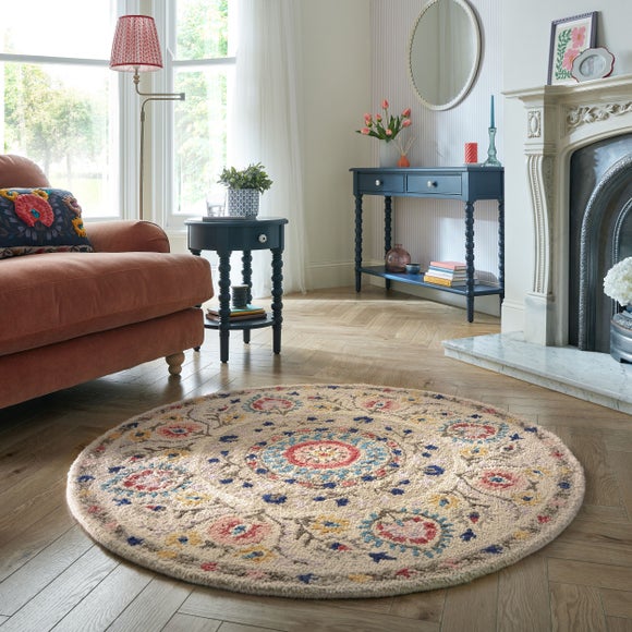 Hani Floral Wool Round Rug by Dunelm | ufurnish.com