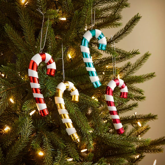 Pack of 4 Candy Canes Hanging Decorations by Dunelm | ufurnish.com