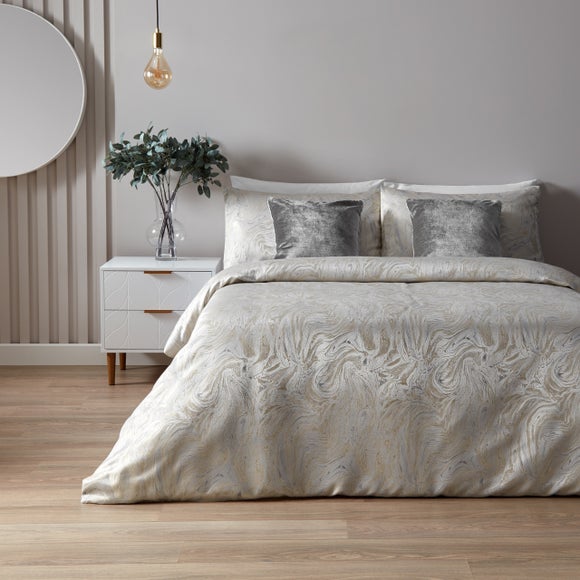 Paoletti Marble Oyster Duvet Cover & Pillowcase Set by Dunelm | ufurnish.com
