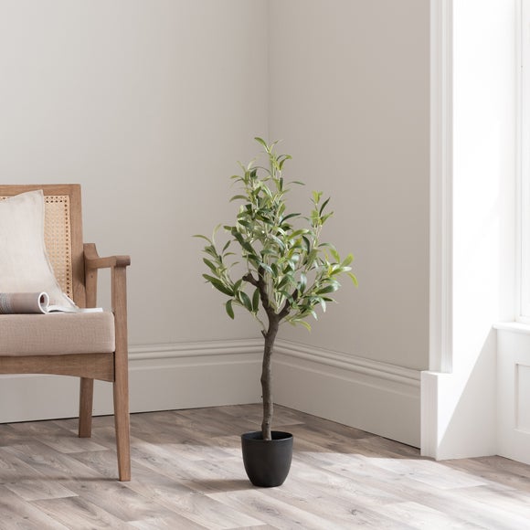 Artificial Small Olive Tree in Black Plant Pot by Dunelm | ufurnish.com