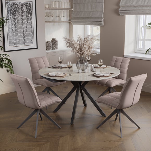 Indus Valley Camden 4-6 Seater Travertine Round Extendable Dining Table ...