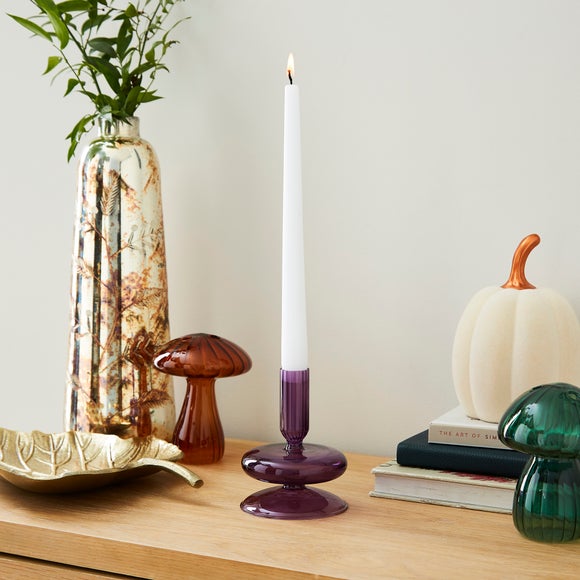 Squat Glass Taper Candlestick Holder by Dunelm | ufurnish.com