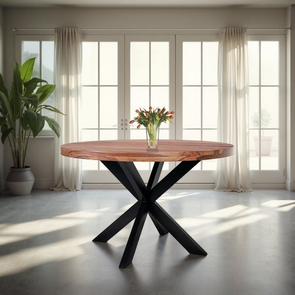 Indus Valley Logan 4 Seater Round Dining Table by Dunelm | ufurnish.com