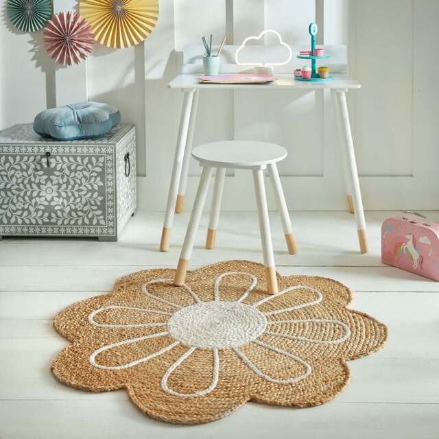 Jute Flower Rug Beige by Dunelm | ufurnish.com