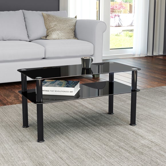 AVF Small Coffee Table, Black Glass with Black Legs by Dunelm ...
