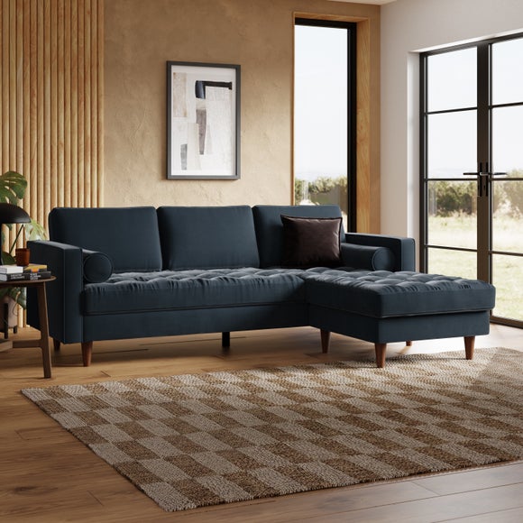 Zoe Casual Sit Velvet Corner Chaise Sofa by Dunelm | ufurnish.com