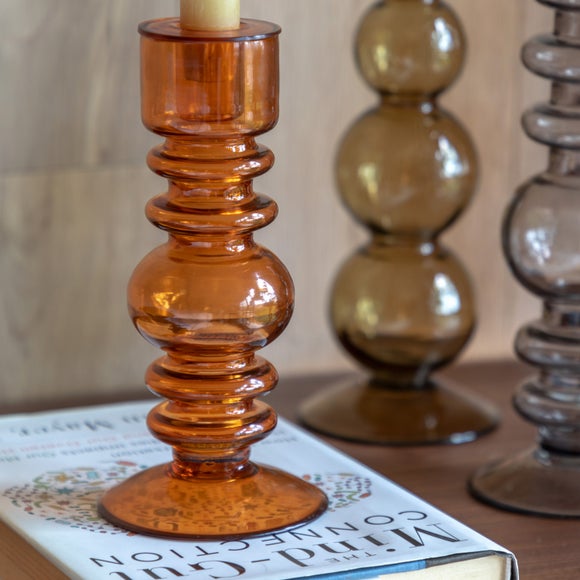 Amber Movera Glass Taper Candlestick Holder by Dunelm | ufurnish.com