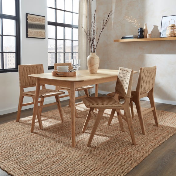 Karla 4-6 Seater Rectangular Extendable Dining Table with 4 Cordella Natural Oak Dining Chairs ...