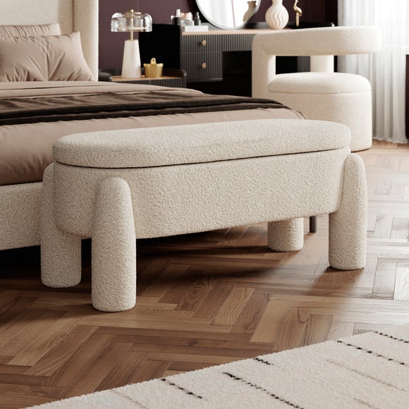 Romy Boucle Natural Storage Ottoman by Dunelm | ufurnish.com