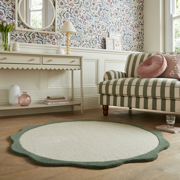 Bonnie Scallop Border Wool Round Rug by Dunelm | ufurnish.com