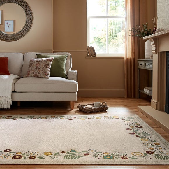 Camellia Floral Border Rug by Dunelm | ufurnish.com