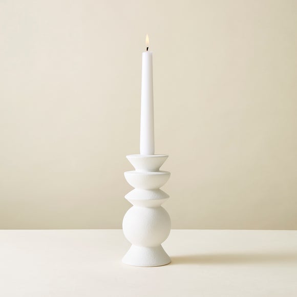 White Textured Ceramic Candlestick Holder by Dunelm | uFurnish.com