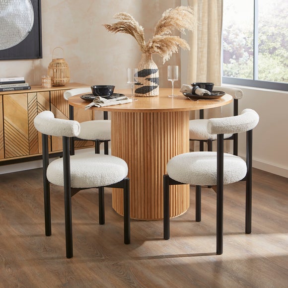 Amari 4 Seater Round Dining Table with 4 Violeta Ivory Boucle Dining ...