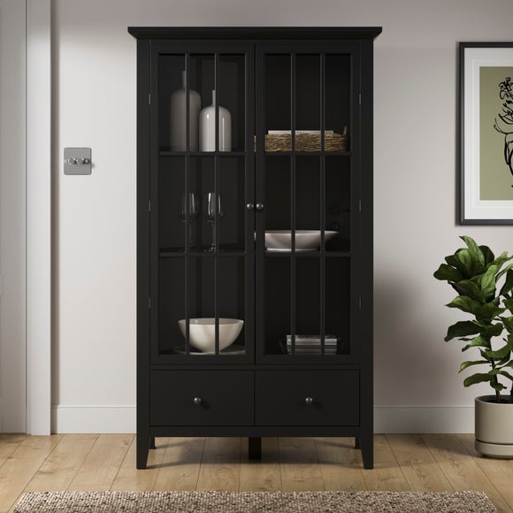 Lynton Glazed Display Cabinet, Black by Dunelm | ufurnish.com