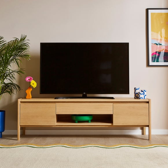 "Elements Holmes Extra Wide TV Unit for TVs up to 80"", Oak" by Dunelm ...
