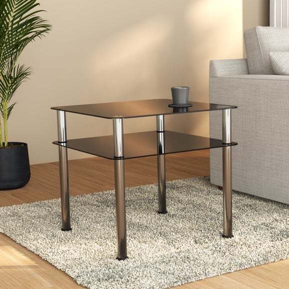 AVF Side Coffee Table, Black Glass with Chrome Legs by Dunelm ...