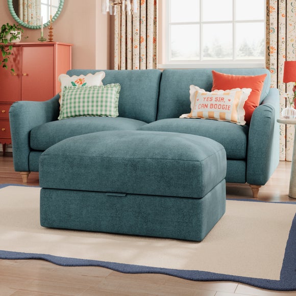 Hattie Tonal Plush Chenille Storage Footstool by Dunelm | ufurnish.com