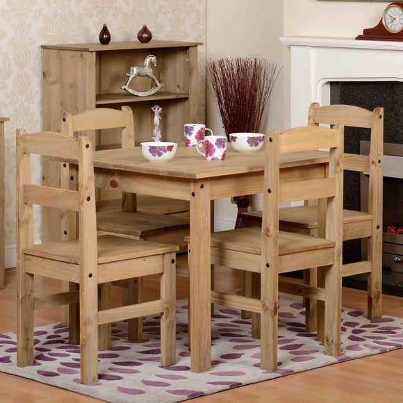 Panama 4 Seater Square Dining Table with 4 Chairs, Pine by Dunelm ...