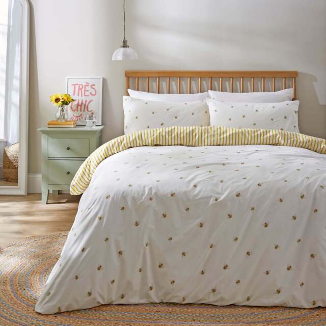 Bees Yellow Duvet Cover and Pillowcase Set Yellow by Dunelm | ufurnish.com