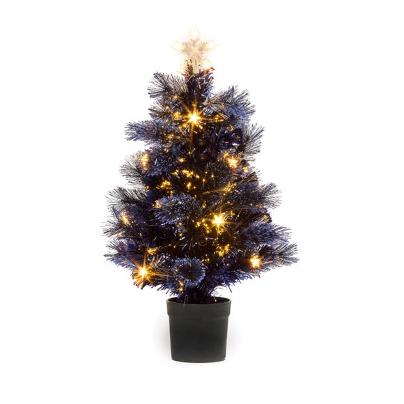 2ft Pre-Lit 21 LED Midnight Blue Fibre Optic Christmas Tree with ...