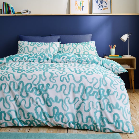 Aqua Doodle Reversible Duvet Cover and Pillowcase Set by Dunelm ...