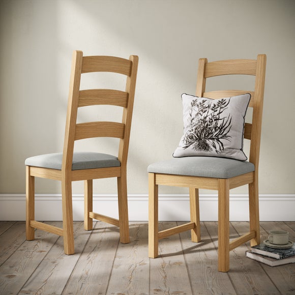 Normandy Set of 2 Ladder Dining Chairs, Oak by Dunelm | uFurnish.com